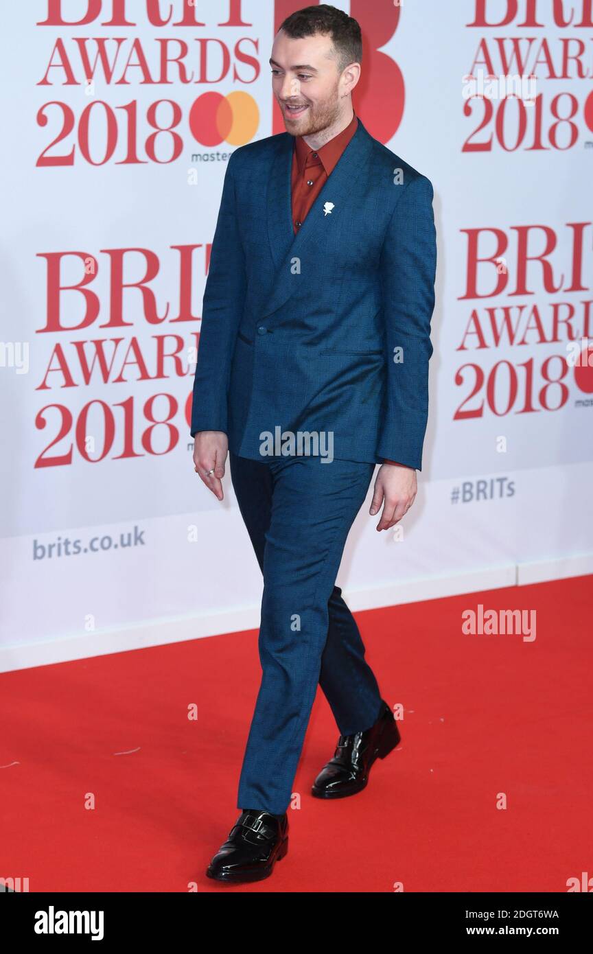 Sam Smith attending the Brit Awards at the O2 Arena, London. Photo ...