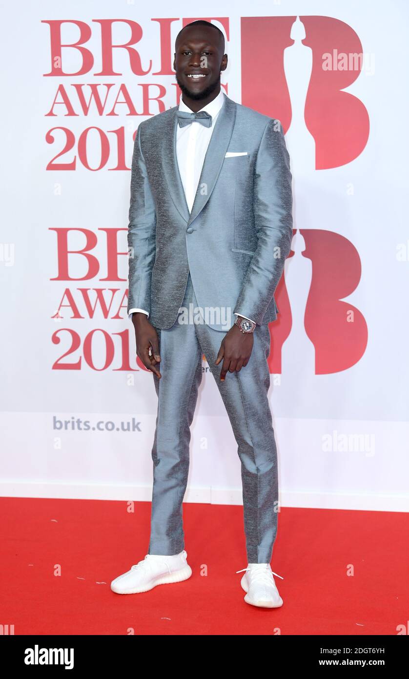 Stormzy attending the Brit Awards at the O2 Arena, London. Photo credit ...