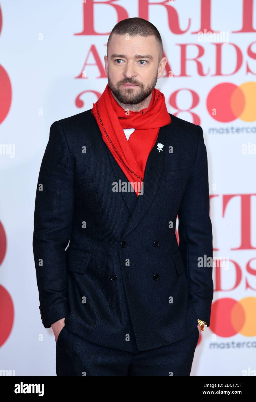 Justin Timberlake attending the Brit Awards at the O2 Arena, London ...