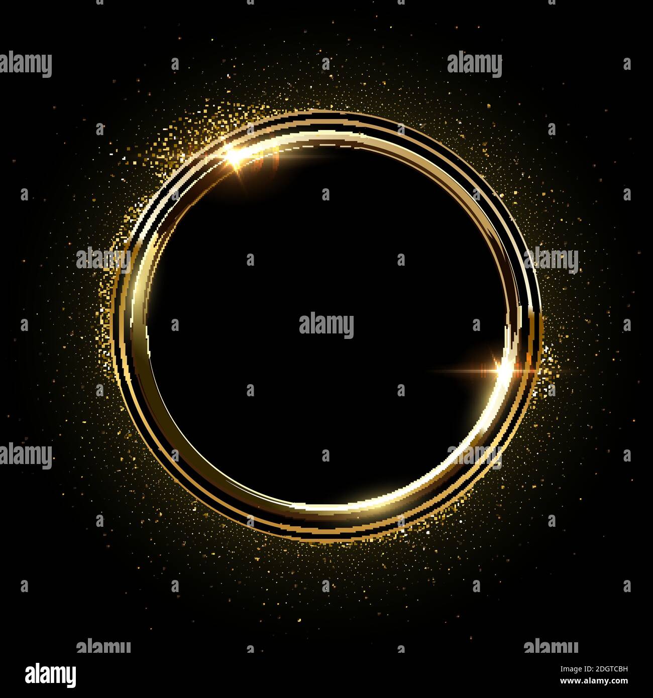 Golden round metal circle rings with sparkles background. Shining ...