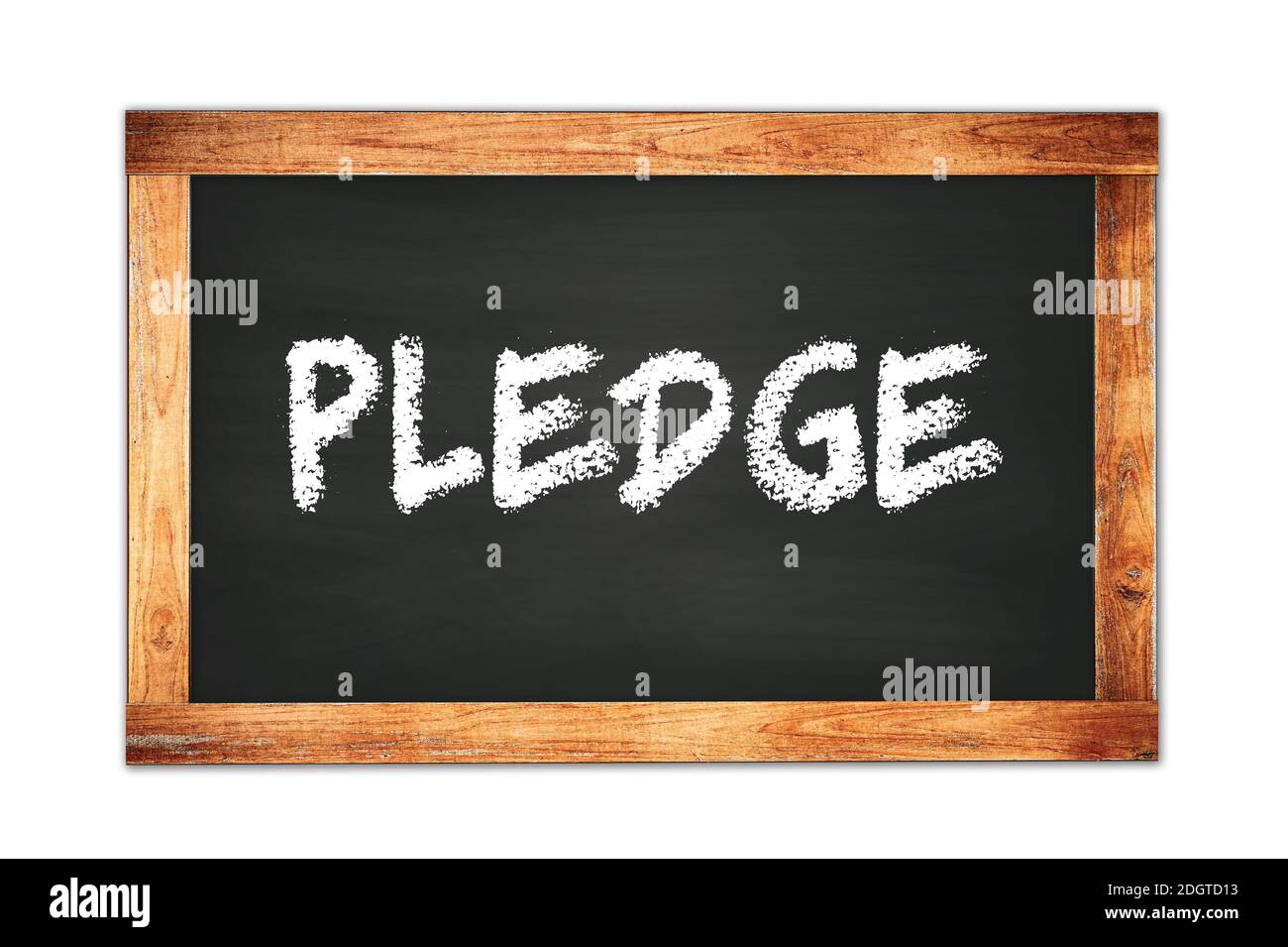 PLEDGE text written on black wooden frame school blackboard Stock Photo ...