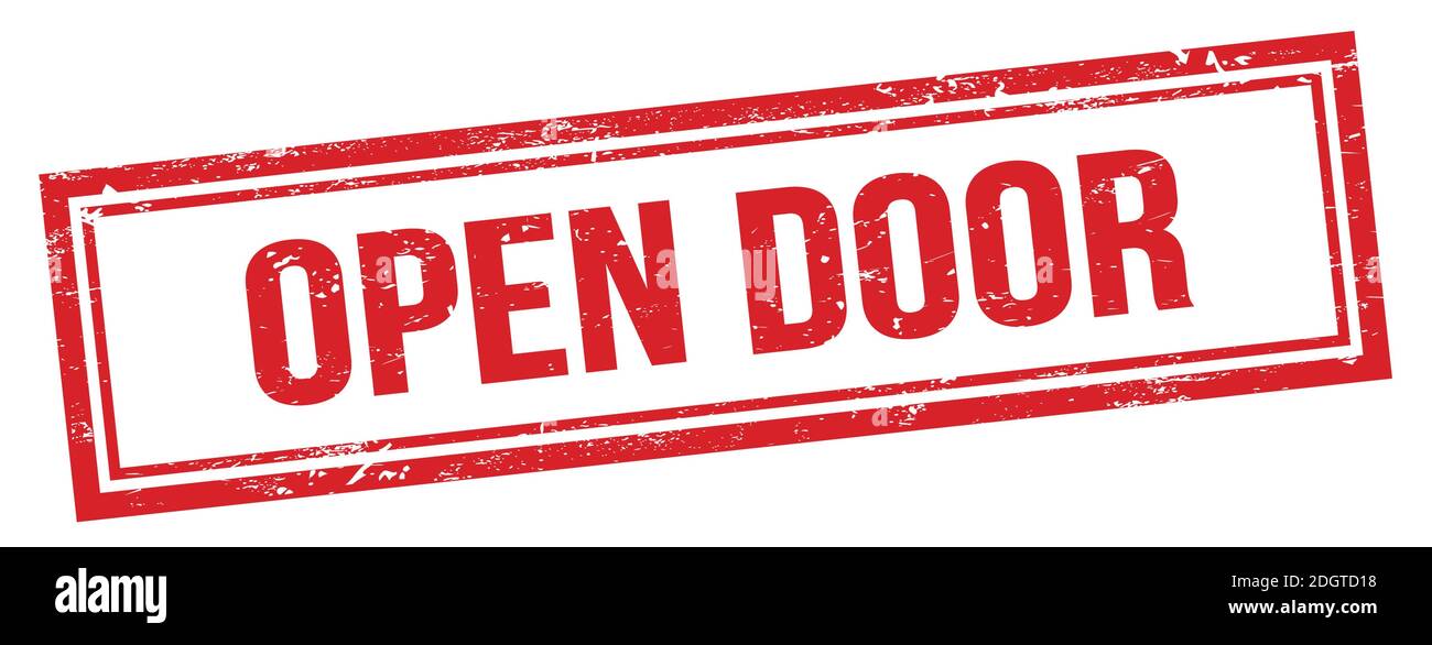 OPEN DOOR text on red grungy vintage rectangle stamp Stock Photo - Alamy