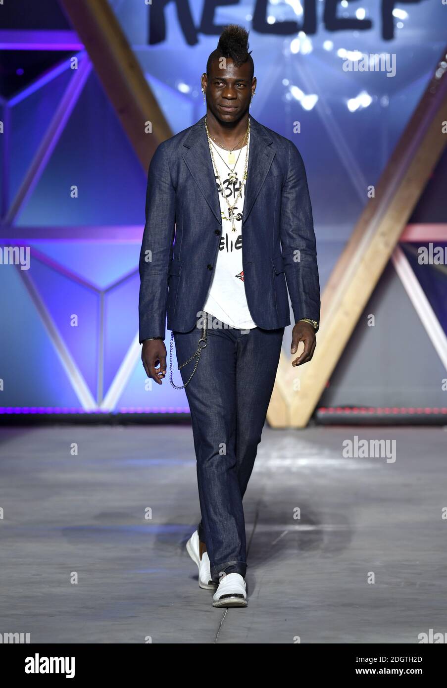 Mario Balotelli models at the Fashion For Relief Catwalk Show, part of ...