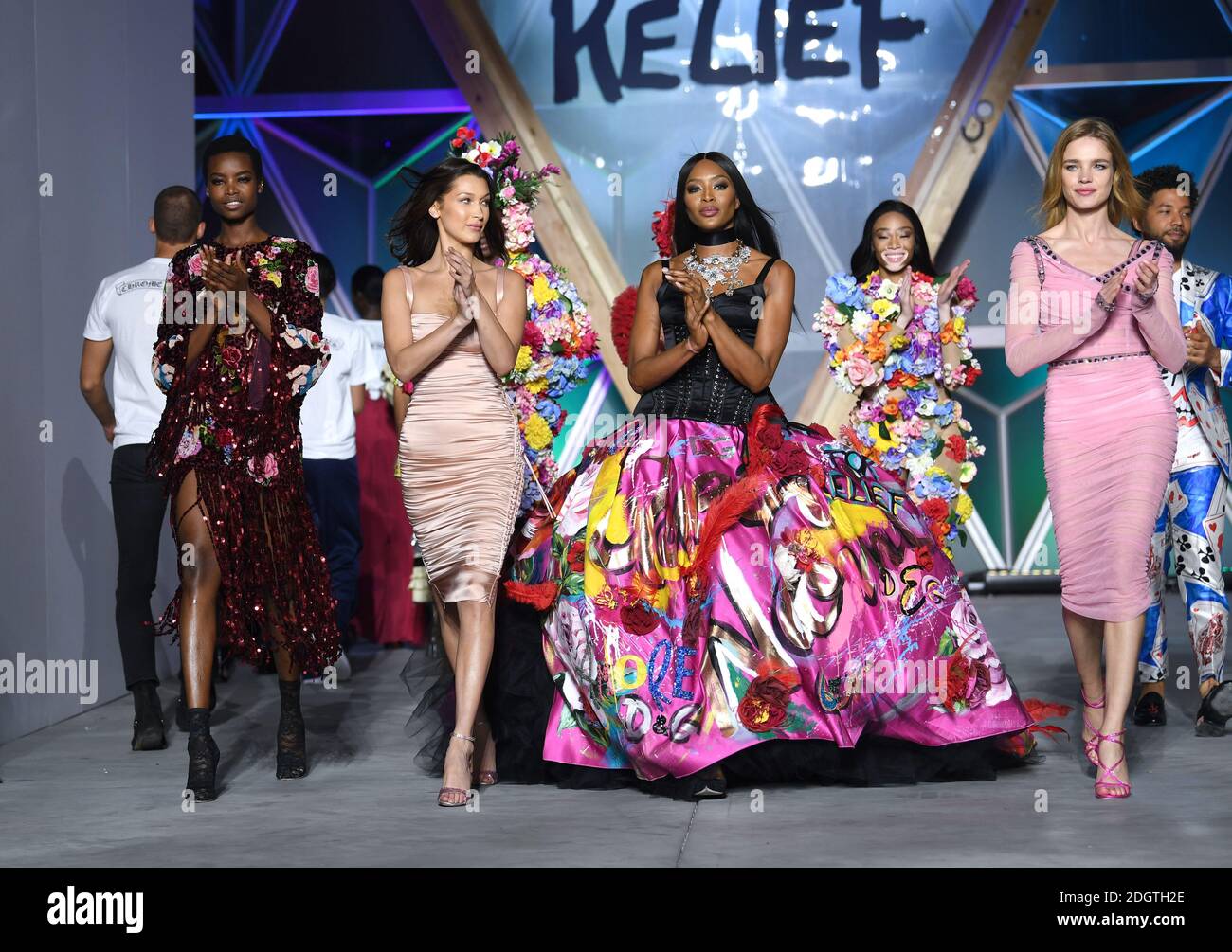 Bella Hadid and Naomi Campbell models at the Fashion For Relief Catwalk ...