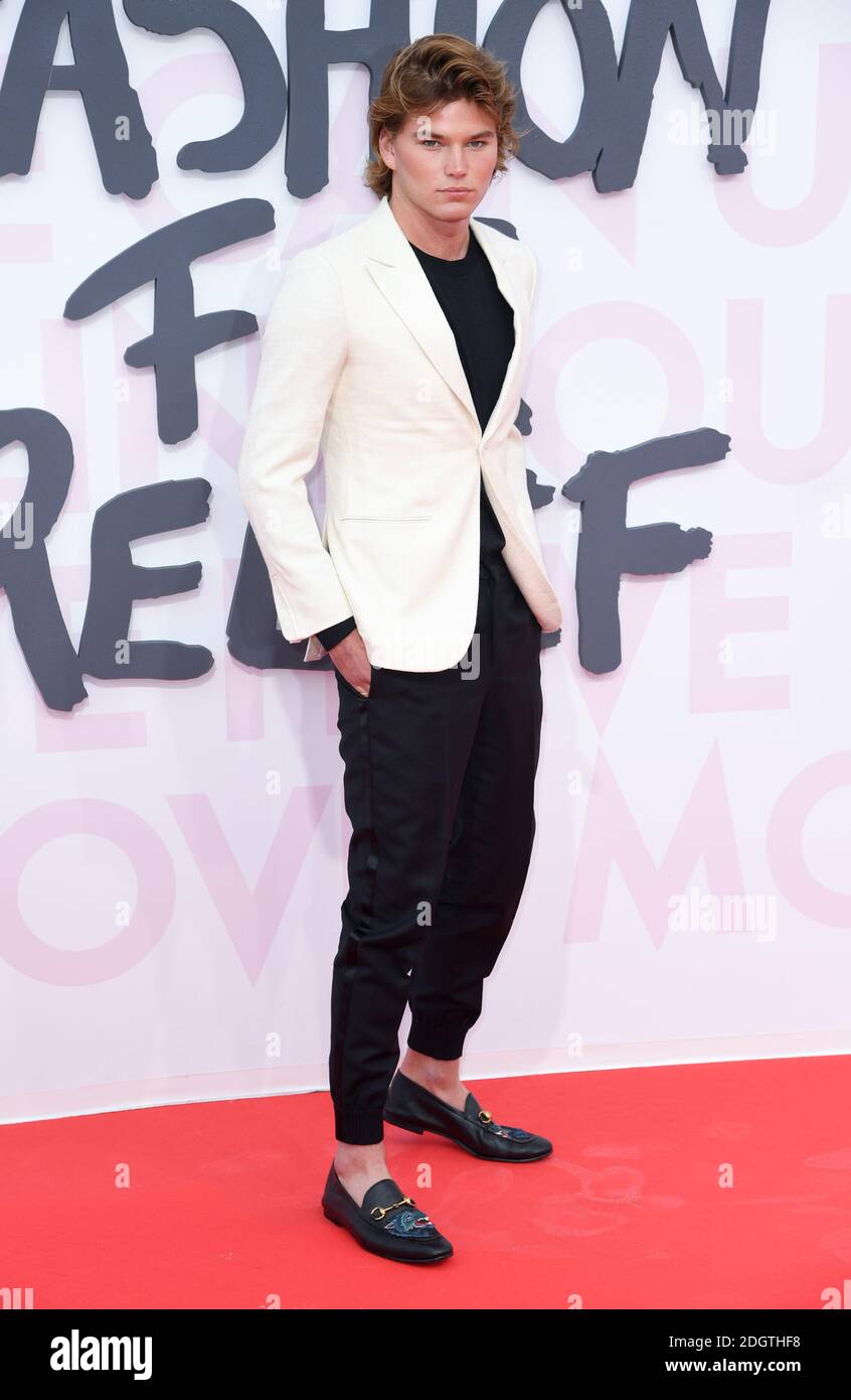 Jordan Barrett arriving at the Fashion For Relief Catwalk Show, part of ...