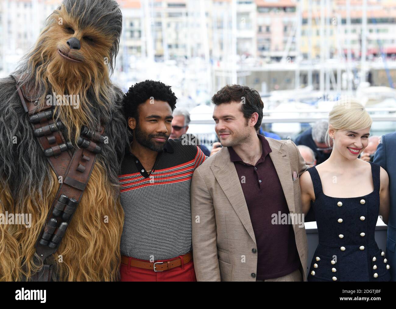 Chewbacca, Donald Glover, Alden Ehrenreich and Emilia Clarke during the ...