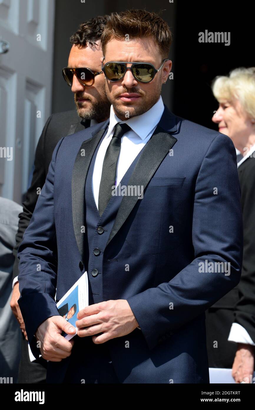 Duncan James after the funeral service of Dale Winton at Old Church ...