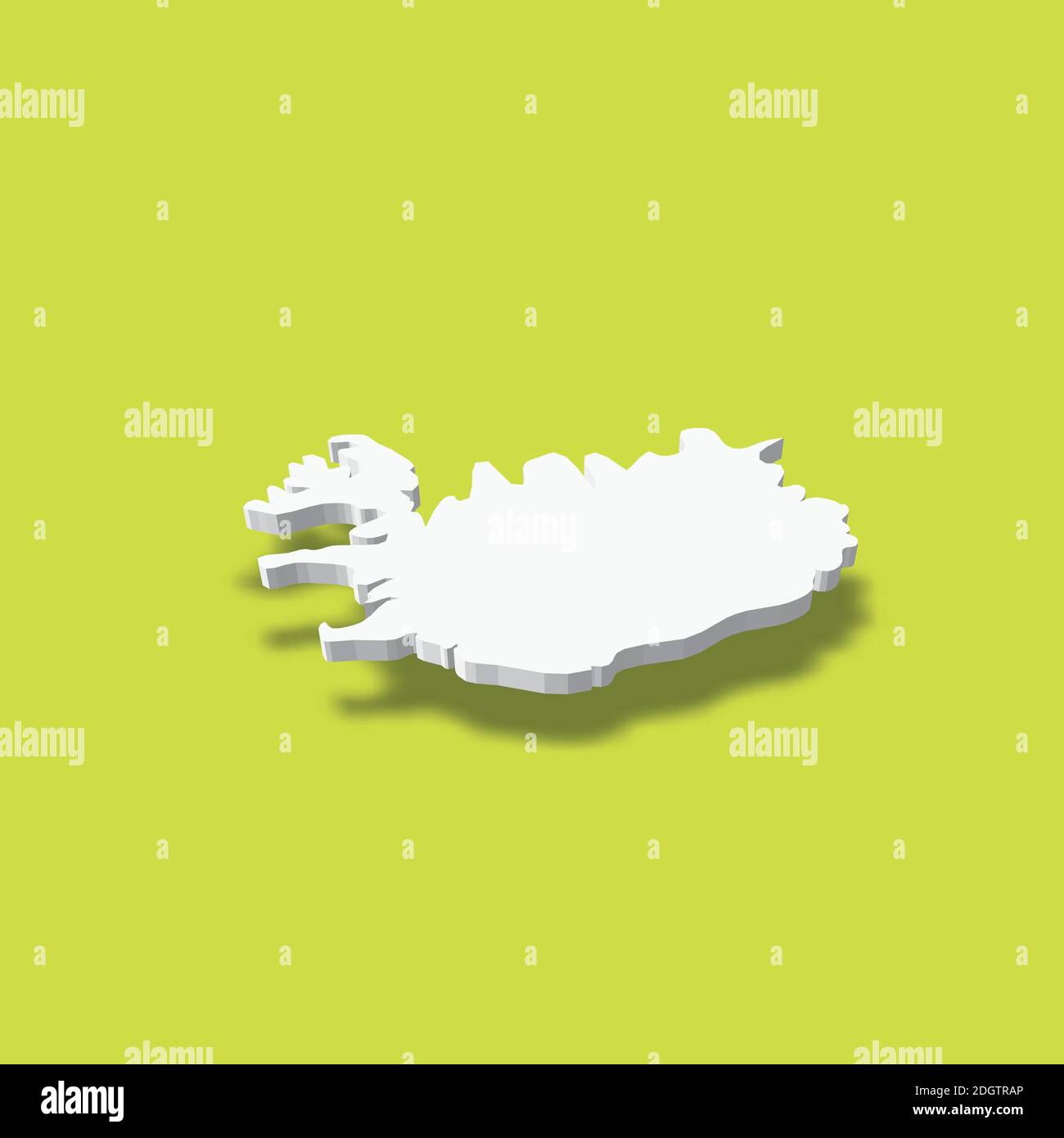 Iceland - white 3D silhouette map of country area with dropped shadow ...