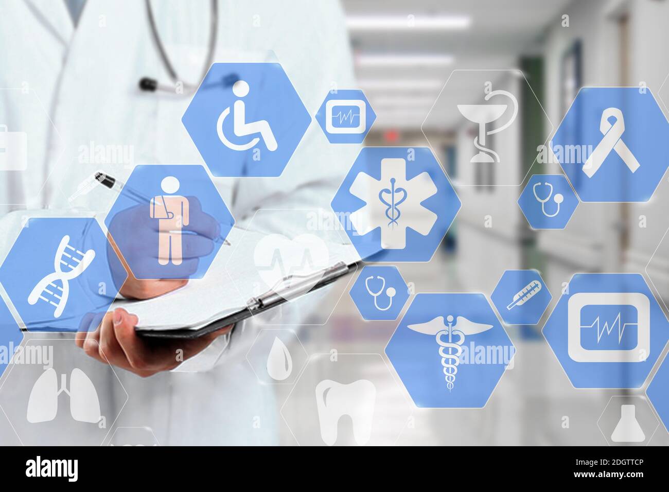 Medical network connection on the virtual touch screen and Doctor with ...