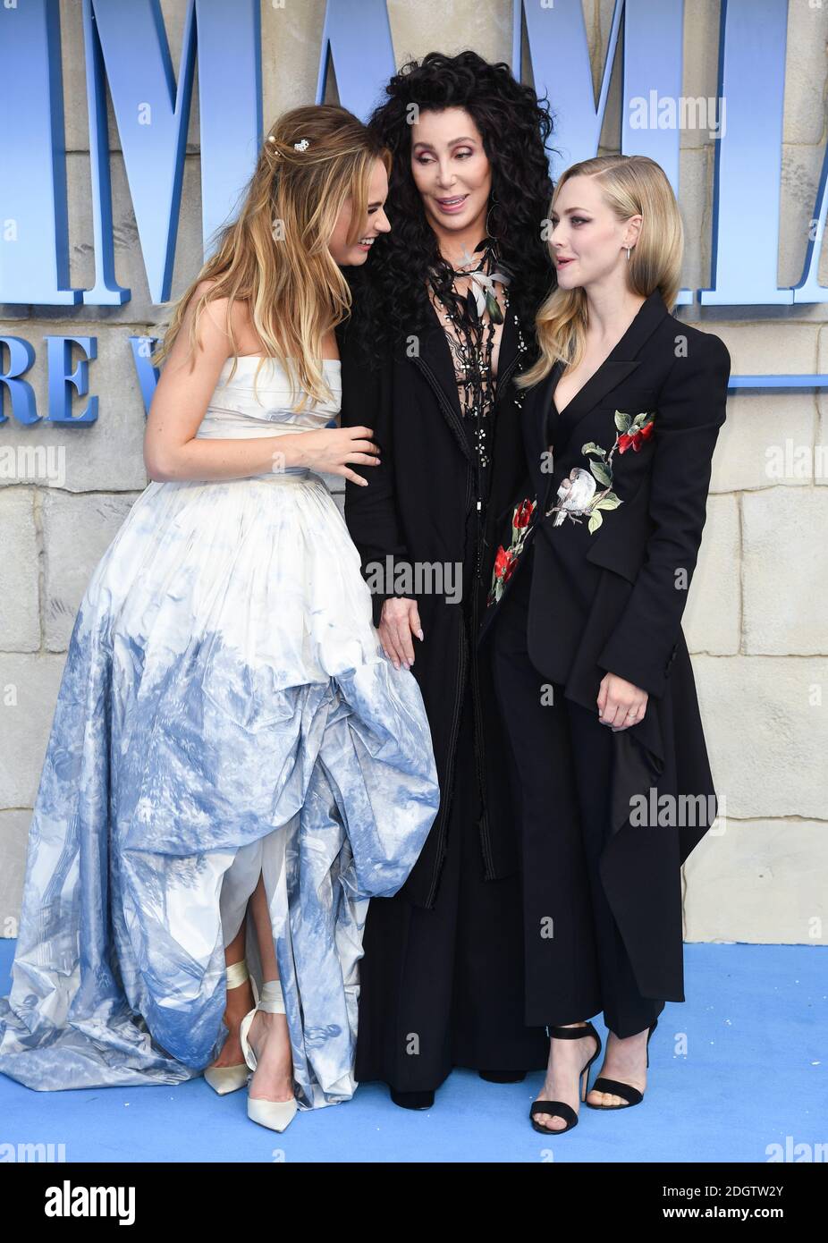 Lily James, Cher and Amanda Seyfried attending the premiere of Mamma ...
