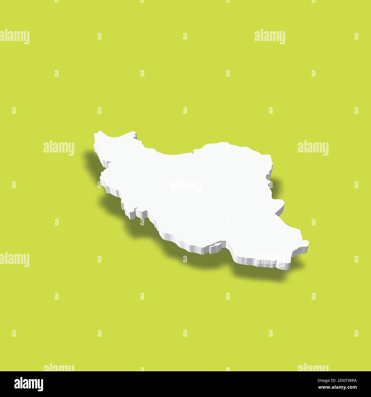 Iran - white 3D silhouette map of country area with dropped shadow on ...