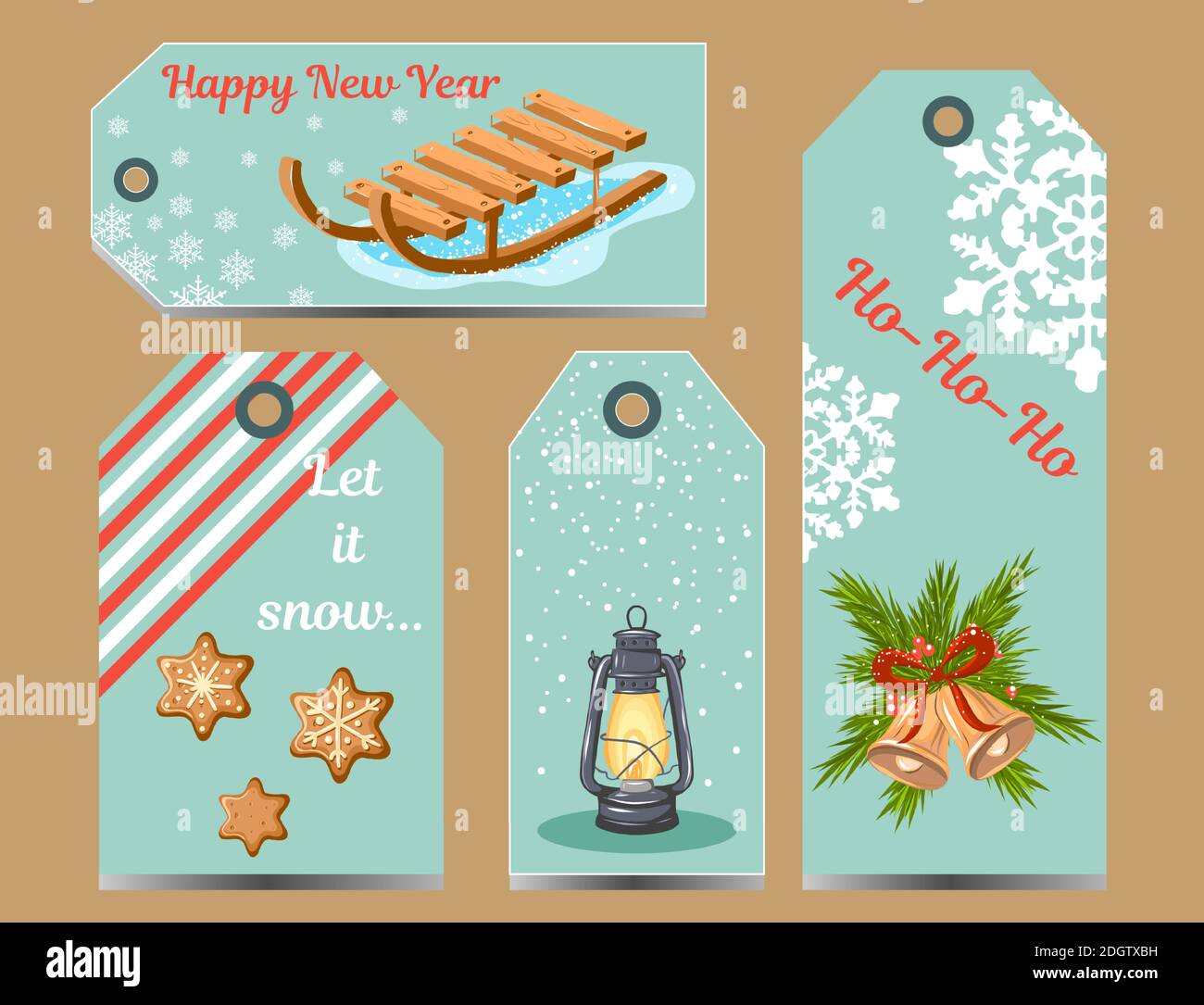 Vector Christmas illustration, greeting paper cards and gift tags ...