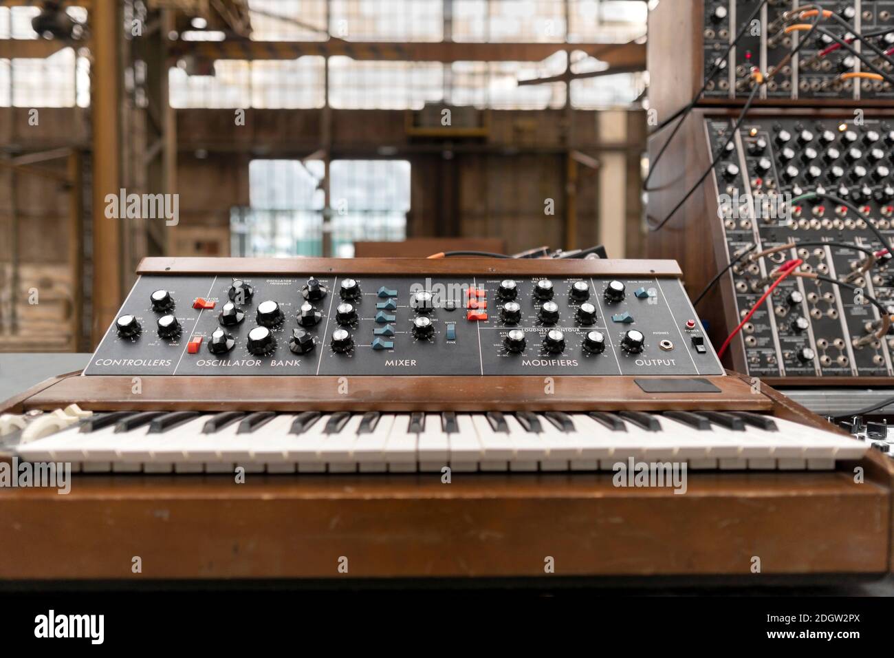 Vintage dj equipment for concert, party and event. Keyboard on stage ...