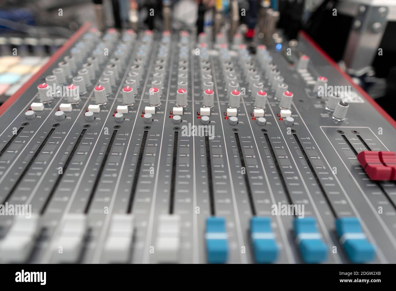 Sound mixing desk. Sound check for concert, mixer control. Music mixer ...