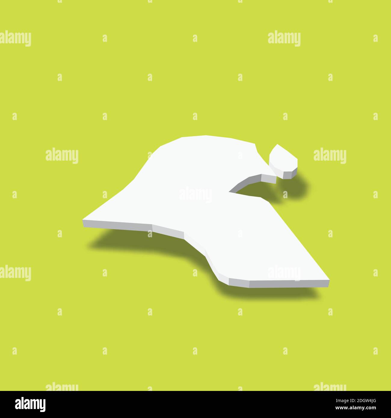 Kuwait - white 3D silhouette map of country area with dropped shadow on ...