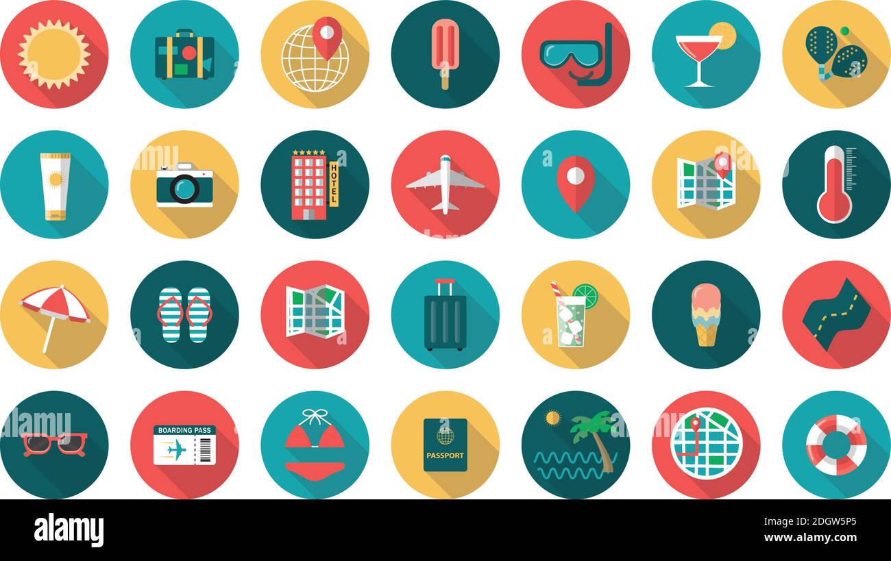 Summer travel set icons flat design Stock Vector Image & Art - Alamy