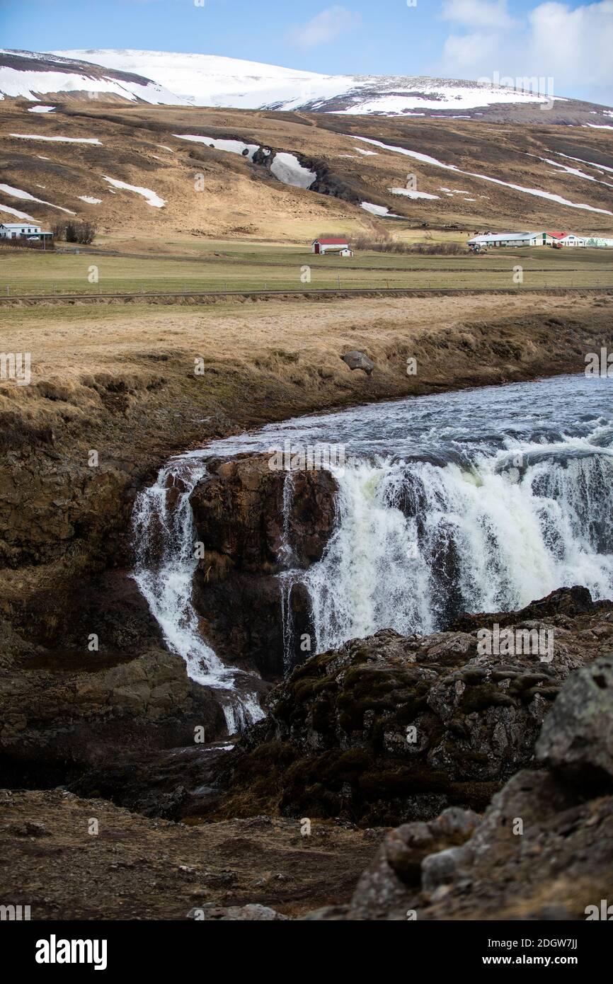 Aerial of a waterfall in Iceland in spring Stock Photo - Alamy