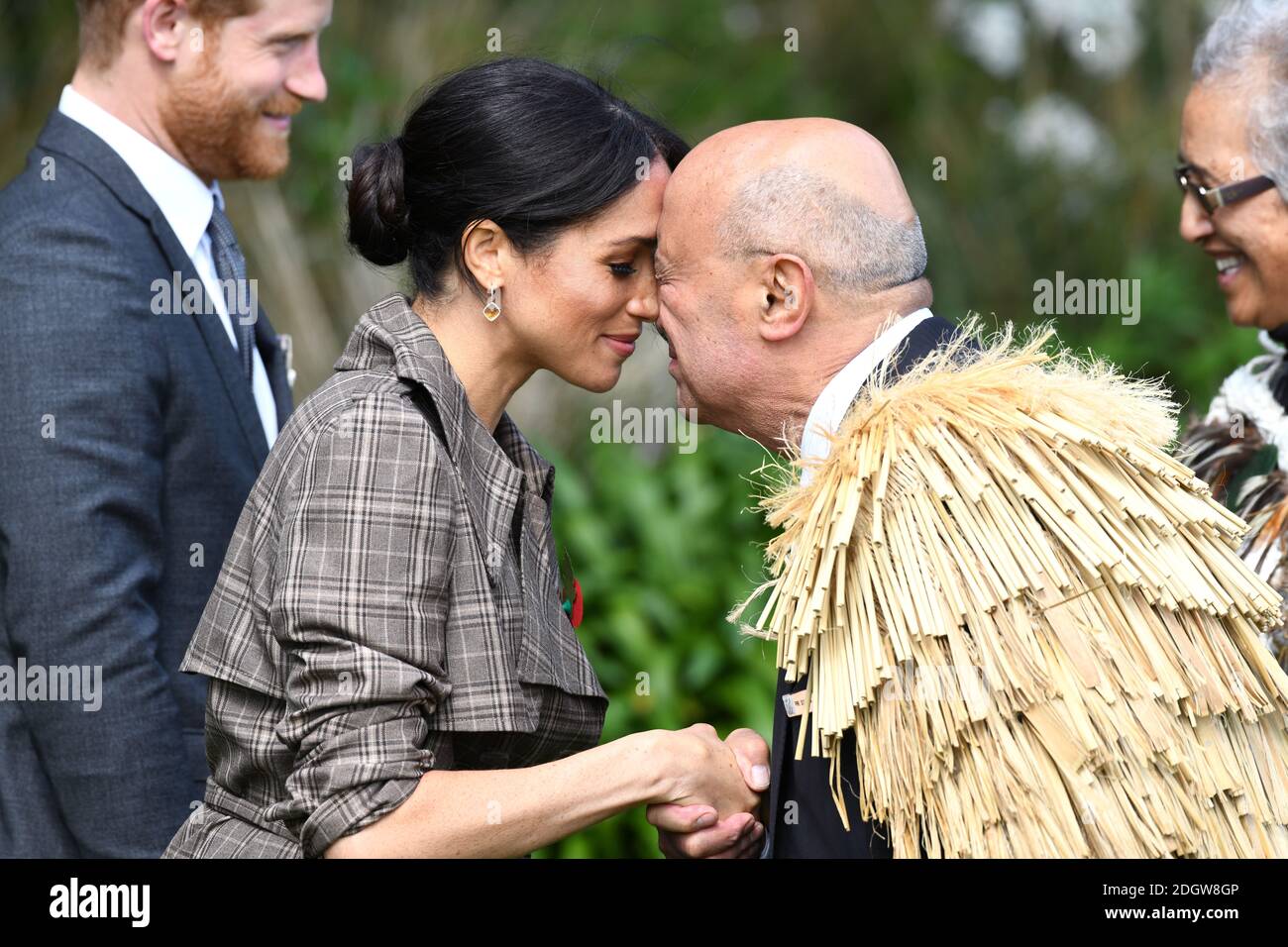 Meghan The Duchess of Sussex receives a hongi, a traditional Maori ...