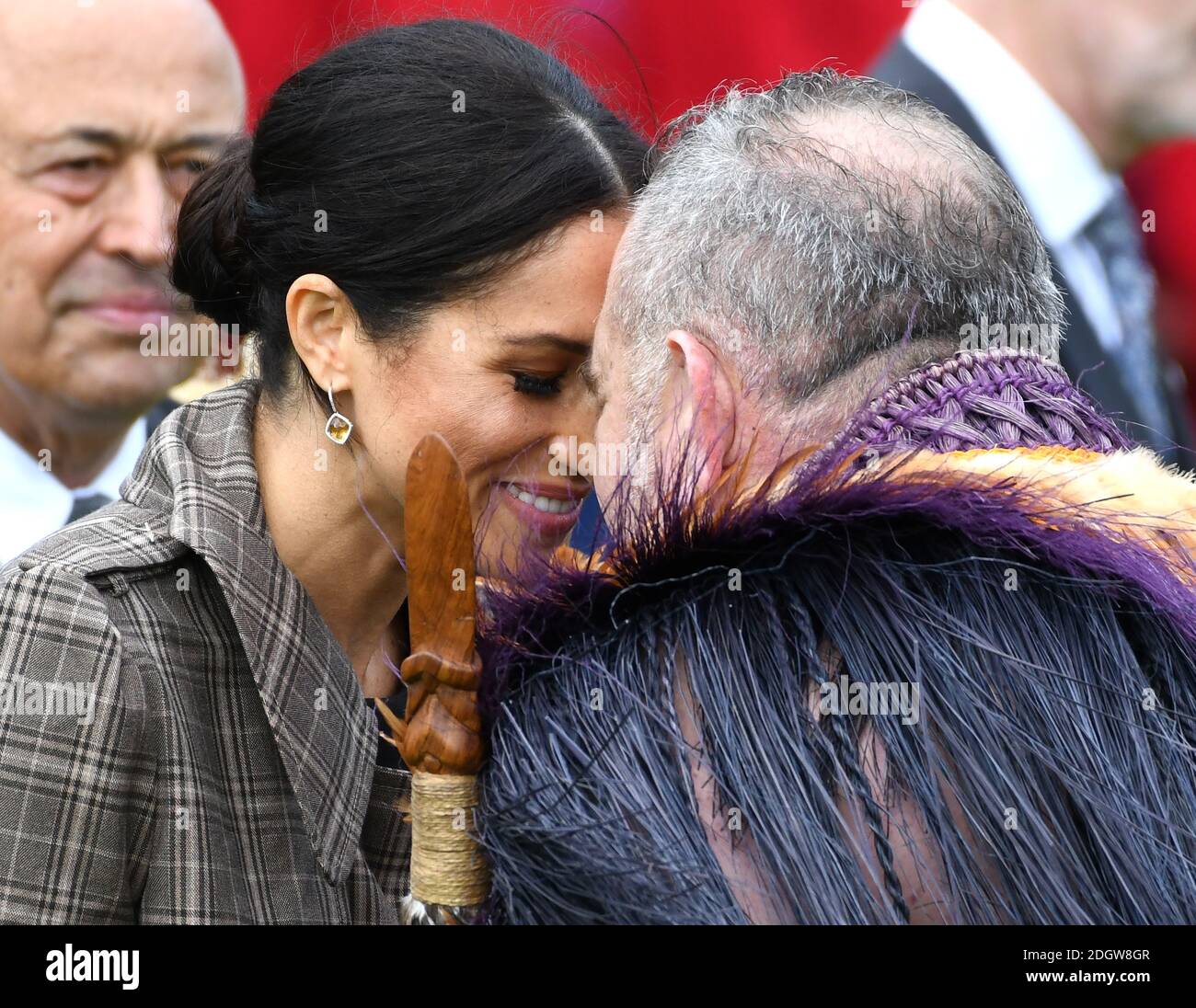 Meghan The Duchess of Sussex receives a hongi, a traditional Maori ...