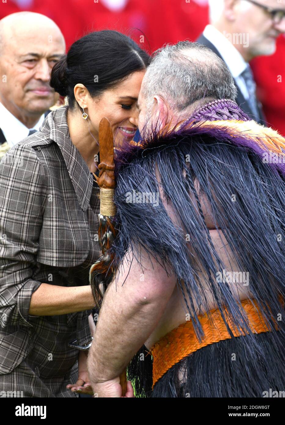 Meghan The Duchess of Sussex receives a hongi, a traditional Maori ...