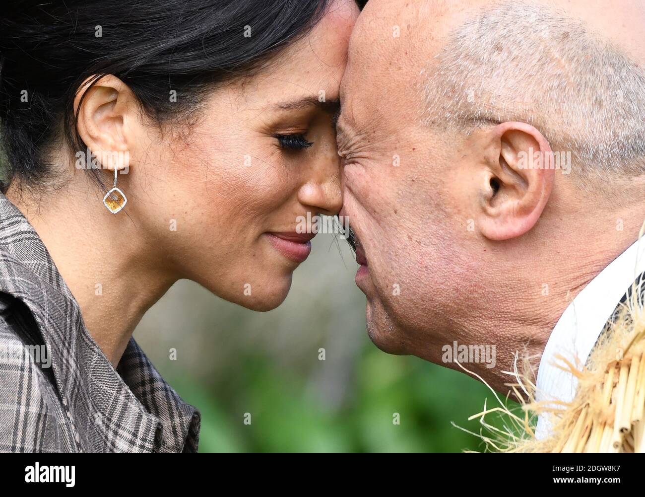Meghan The Duchess of Sussex receives a hongi, a traditional Maori ...