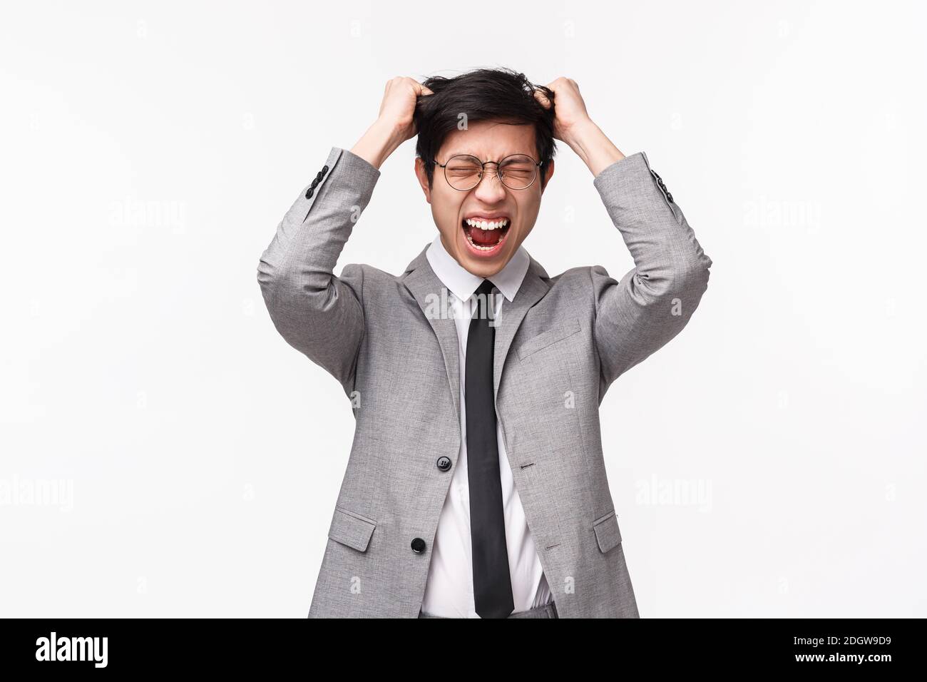 Depression, people and emotion concept. Waist-up portrait of tensed and ...