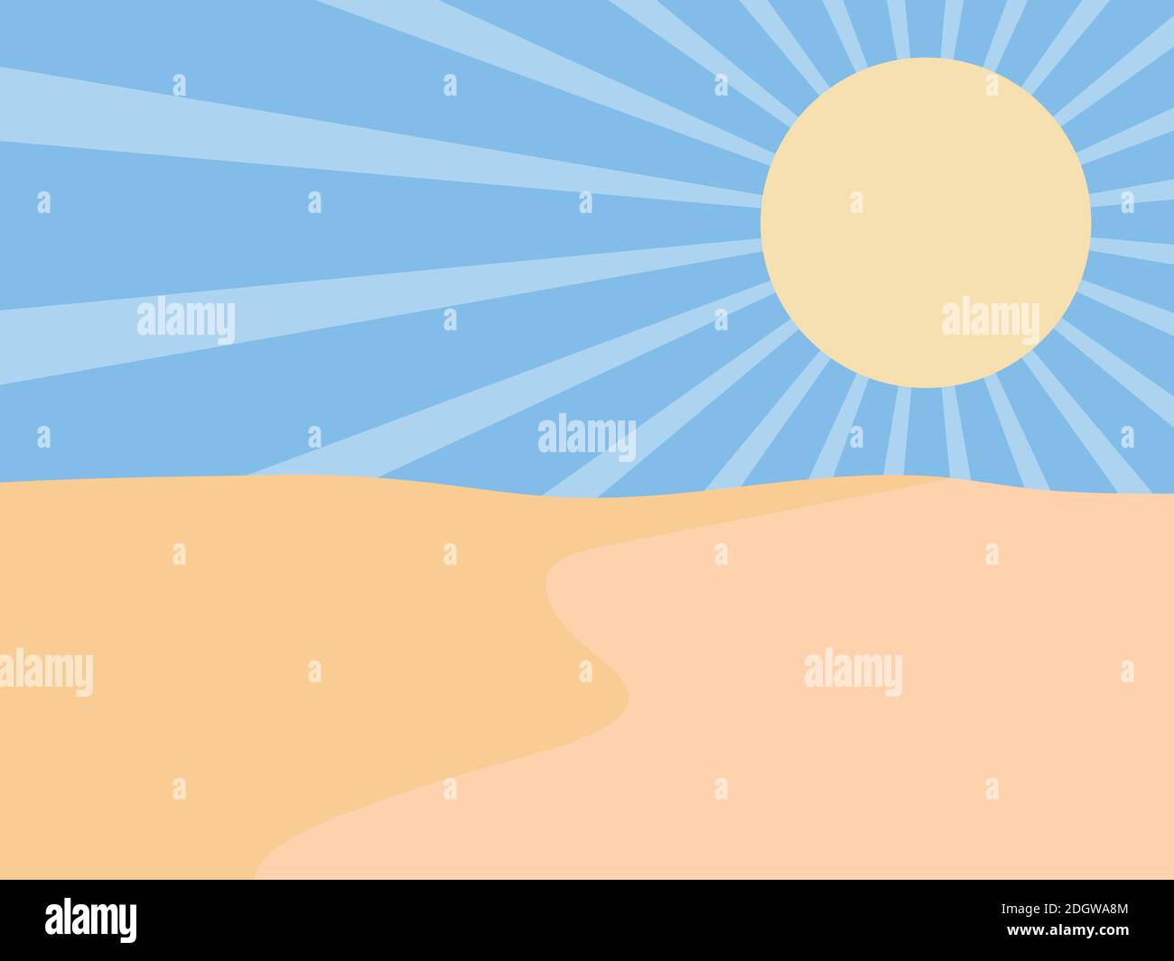 Desert landscape with sun in a minimalistic style. Sand dunes and ...