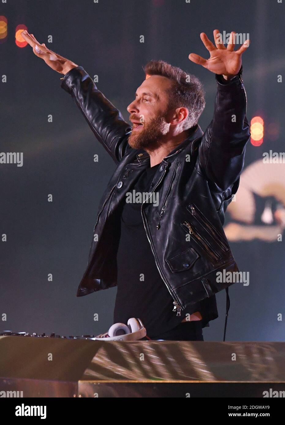 David Guetta performs on stage at the MTV Europe Music Awards 2018 held ...