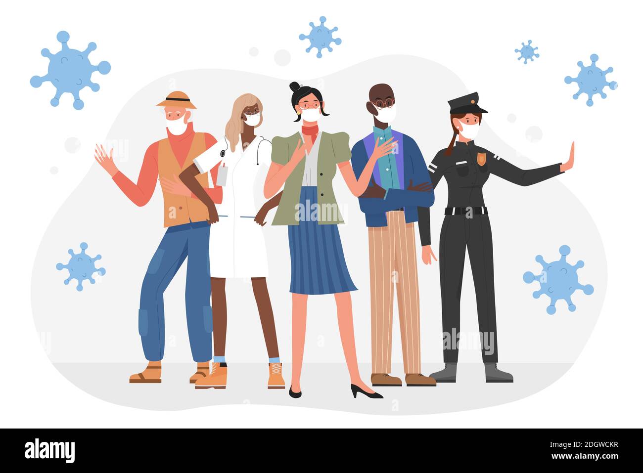 People different professions and ages in protective masks vector ...