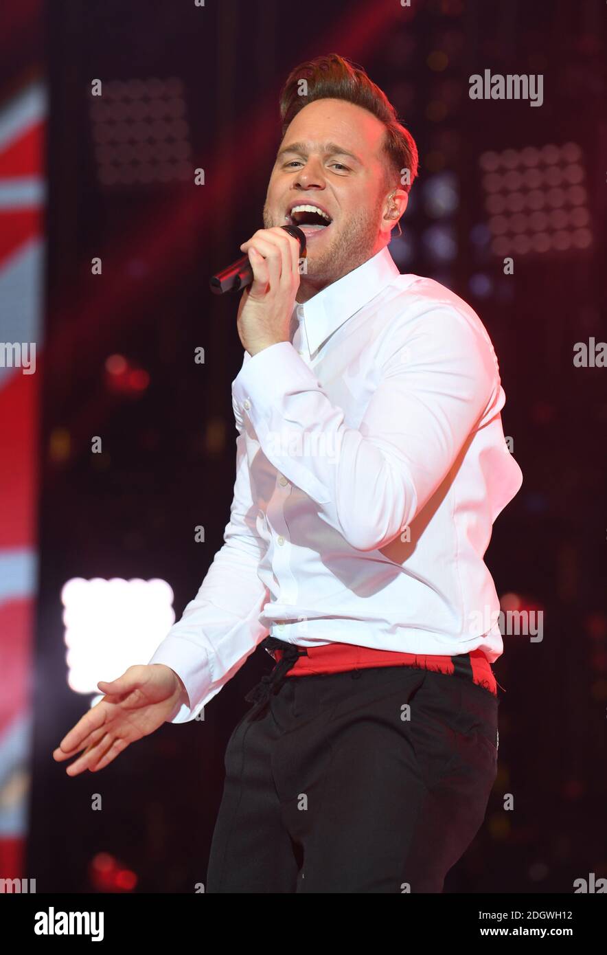 Olly Murs on stage during day one of Capital's Jingle Bell Ball 2018 with Coca-Cola at the O2 ...