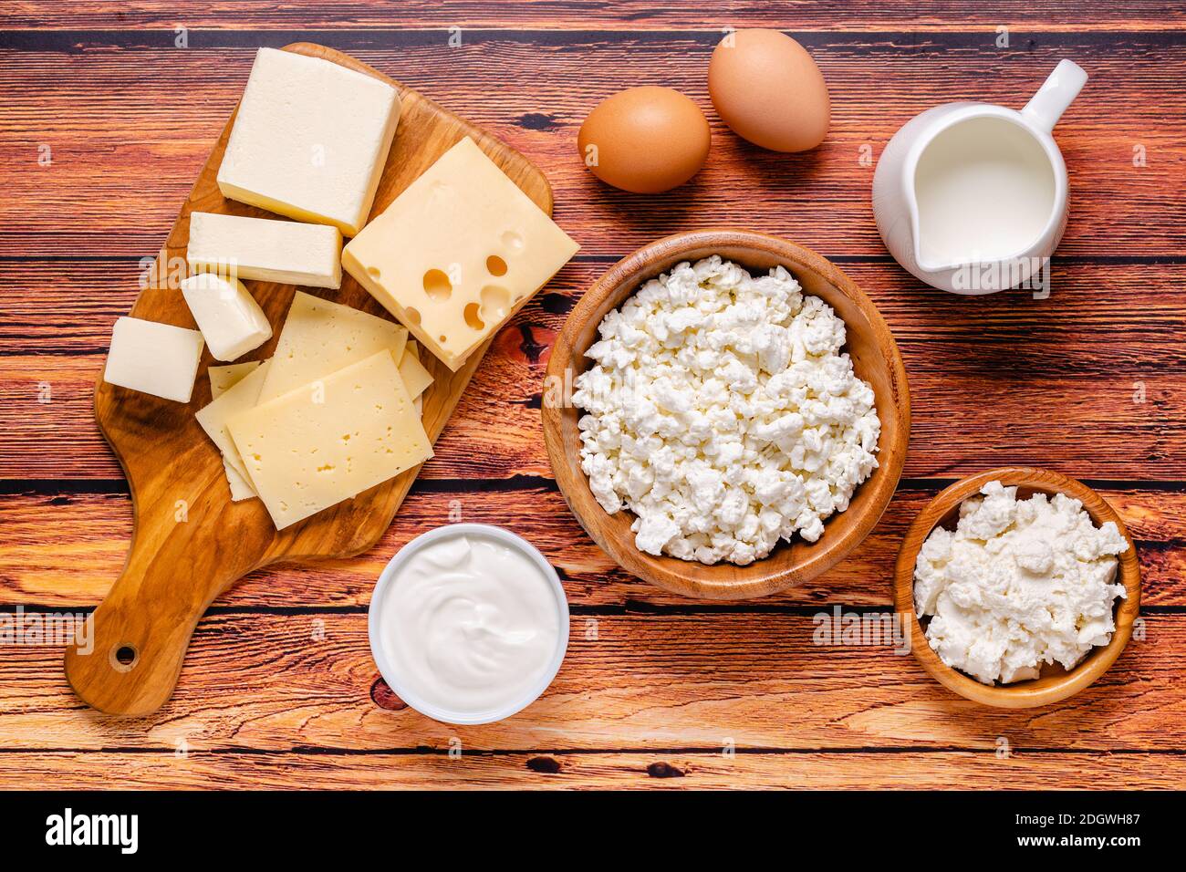 Different types of dairy products. Top view Stock Photo - Alamy