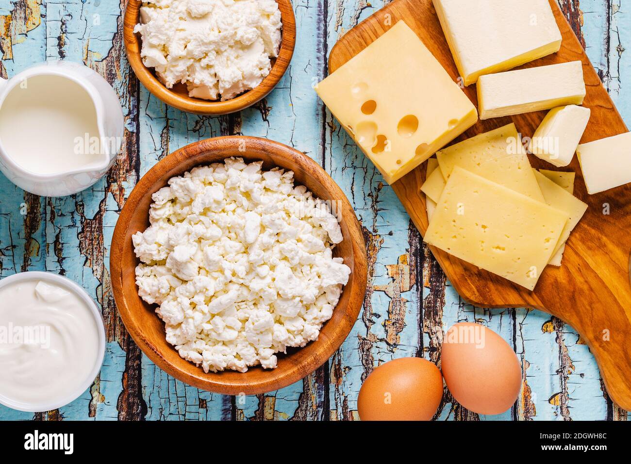 Different types of dairy products. Top view Stock Photo - Alamy