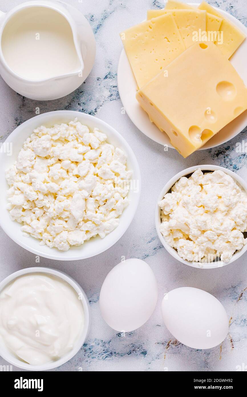 Different types of dairy products. Top view Stock Photo - Alamy