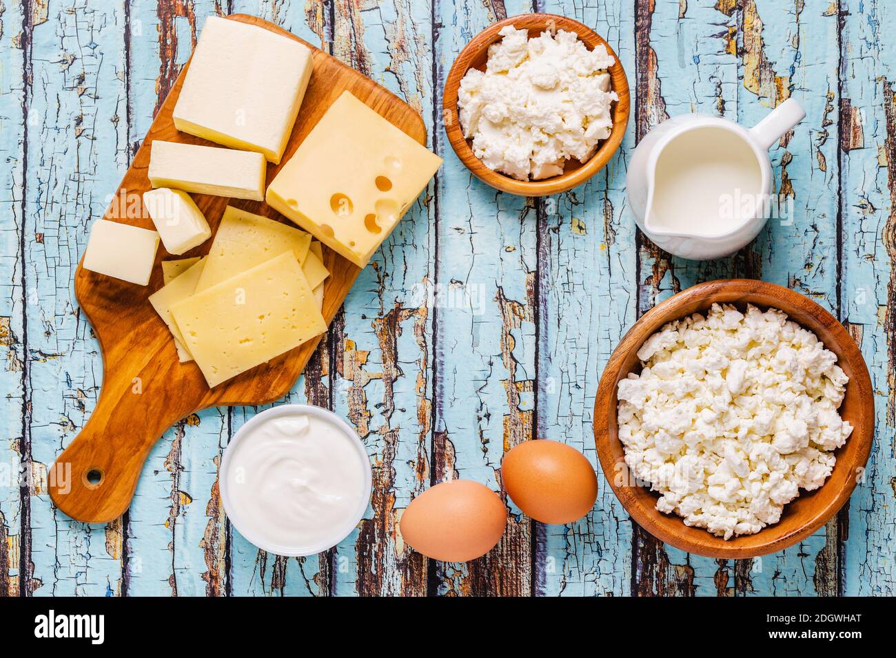 Different types of dairy products. Top view Stock Photo - Alamy