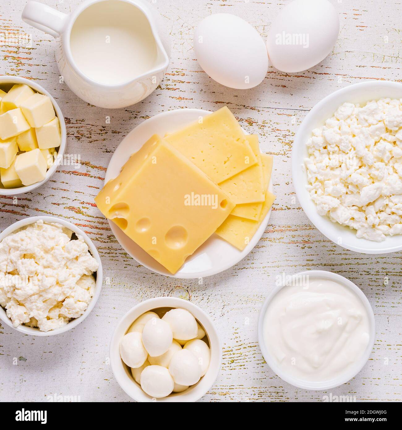 Different types of dairy products. Top view Stock Photo - Alamy