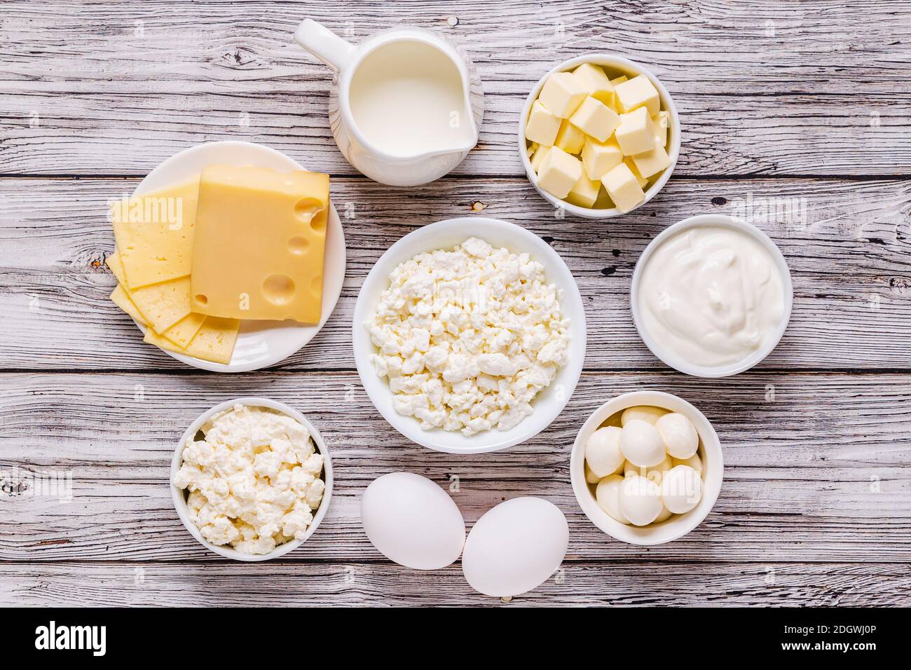 Different types of dairy products. Top view Stock Photo - Alamy
