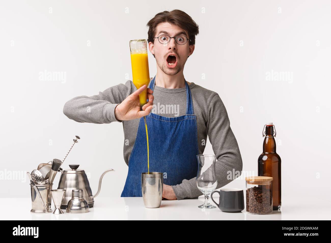 Barista, cafe worker and bartender concept. Portrait of man employee ...