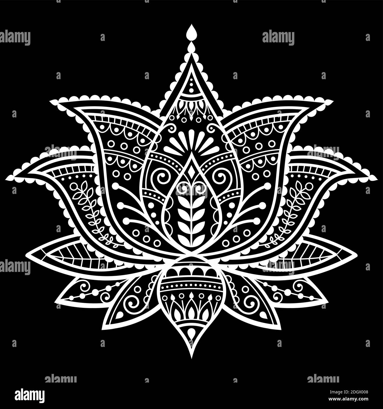 Mehndi henna tattoo lotus flower vector design, Indian ornamental ...