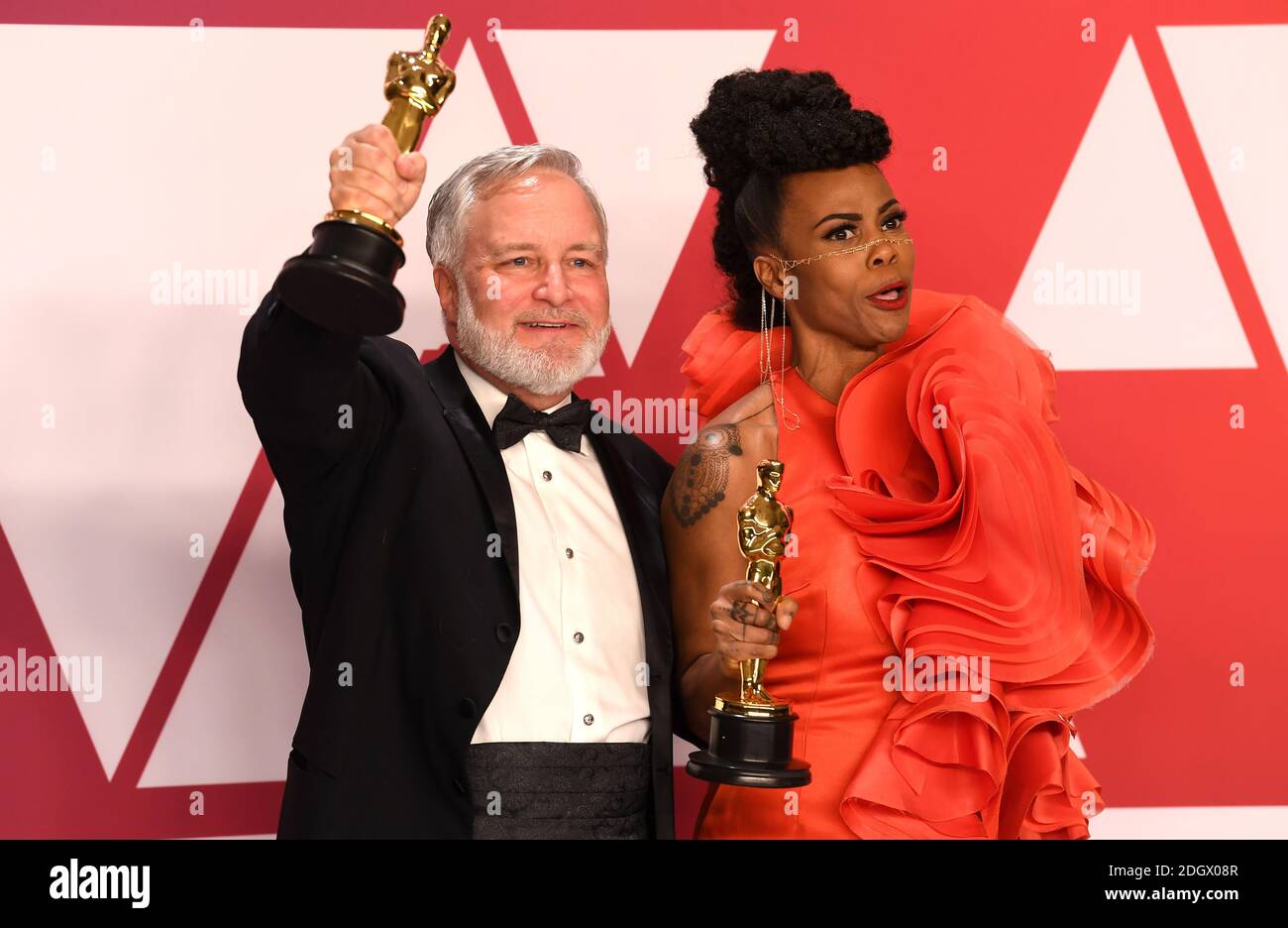 Jay Hart (left) and Hannah Beachler with the award for best production ...