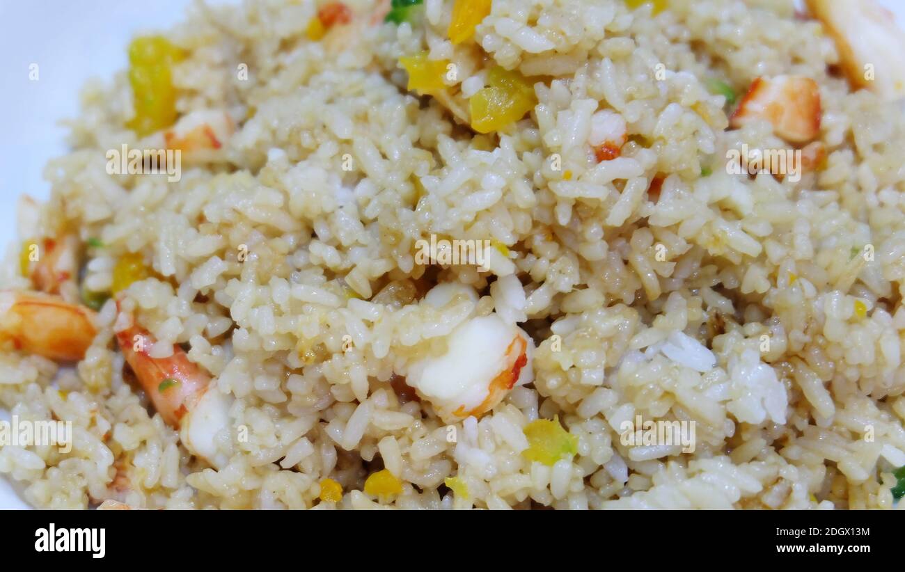 Closeup of fried rice with prawn meat Stock Photo - Alamy