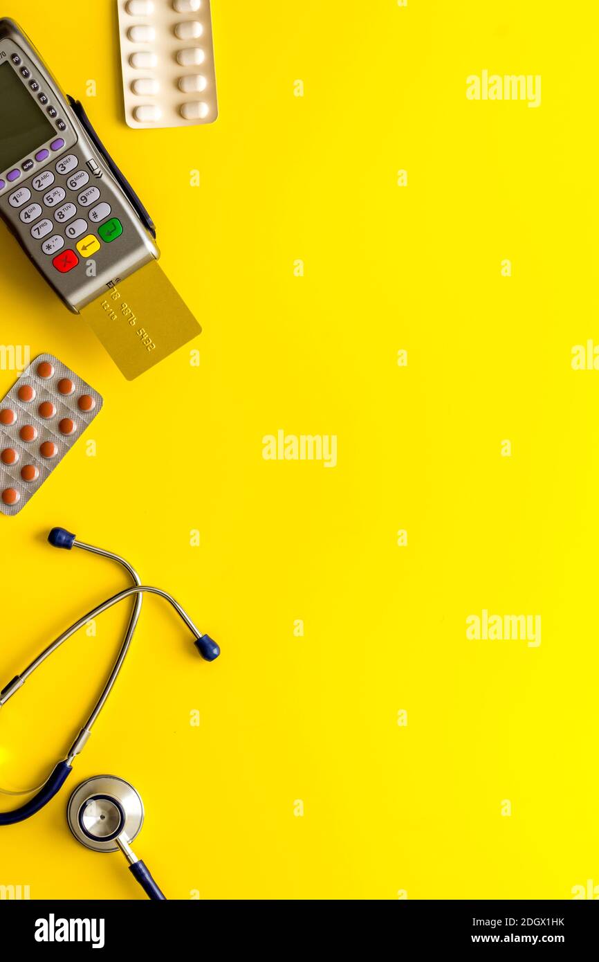 Healthcare insurance concept. Payment terminal and card for medical ...