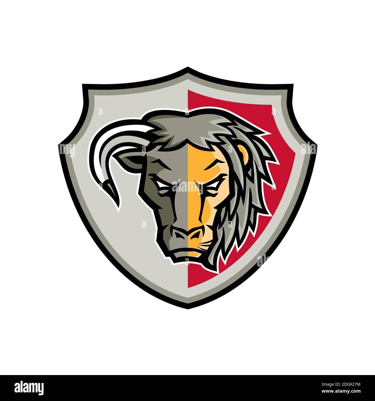 Half Bull Half Lion Head Shield Mascot Stock Photo - Alamy