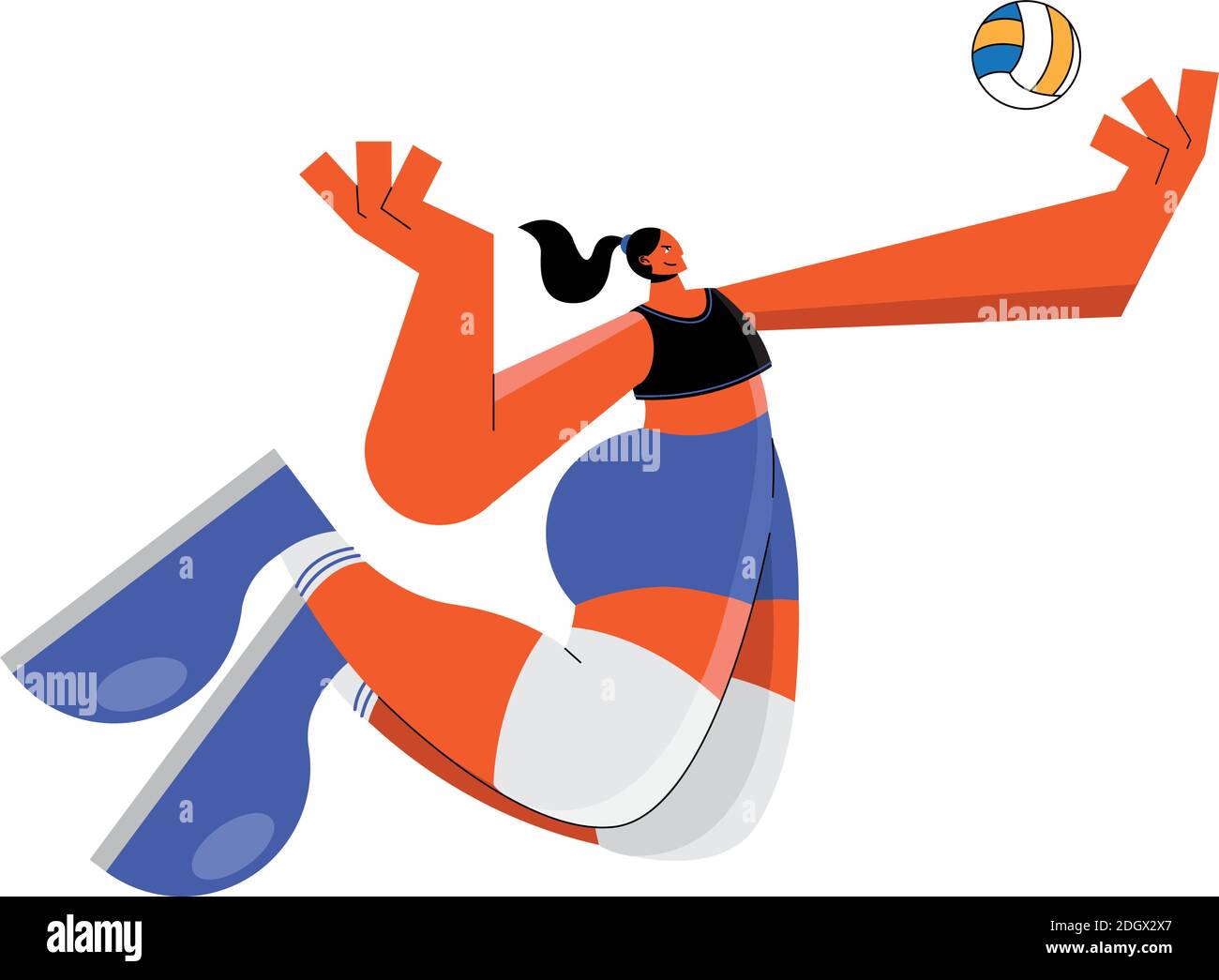 female athlete practicing volleyball sport character vector ...