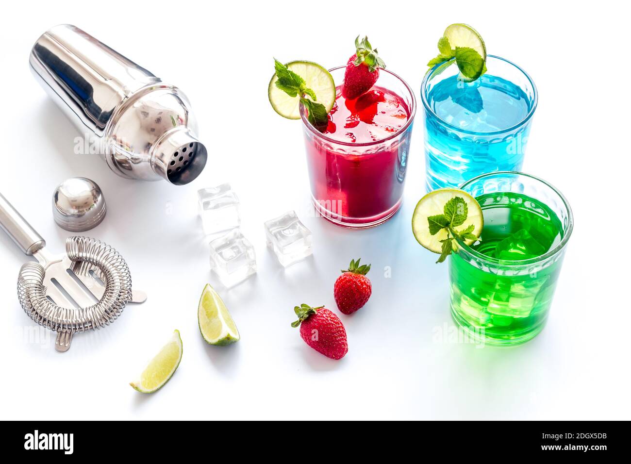 Set of bar utensils and ingredients for cocktails drink Stock Photo - Alamy