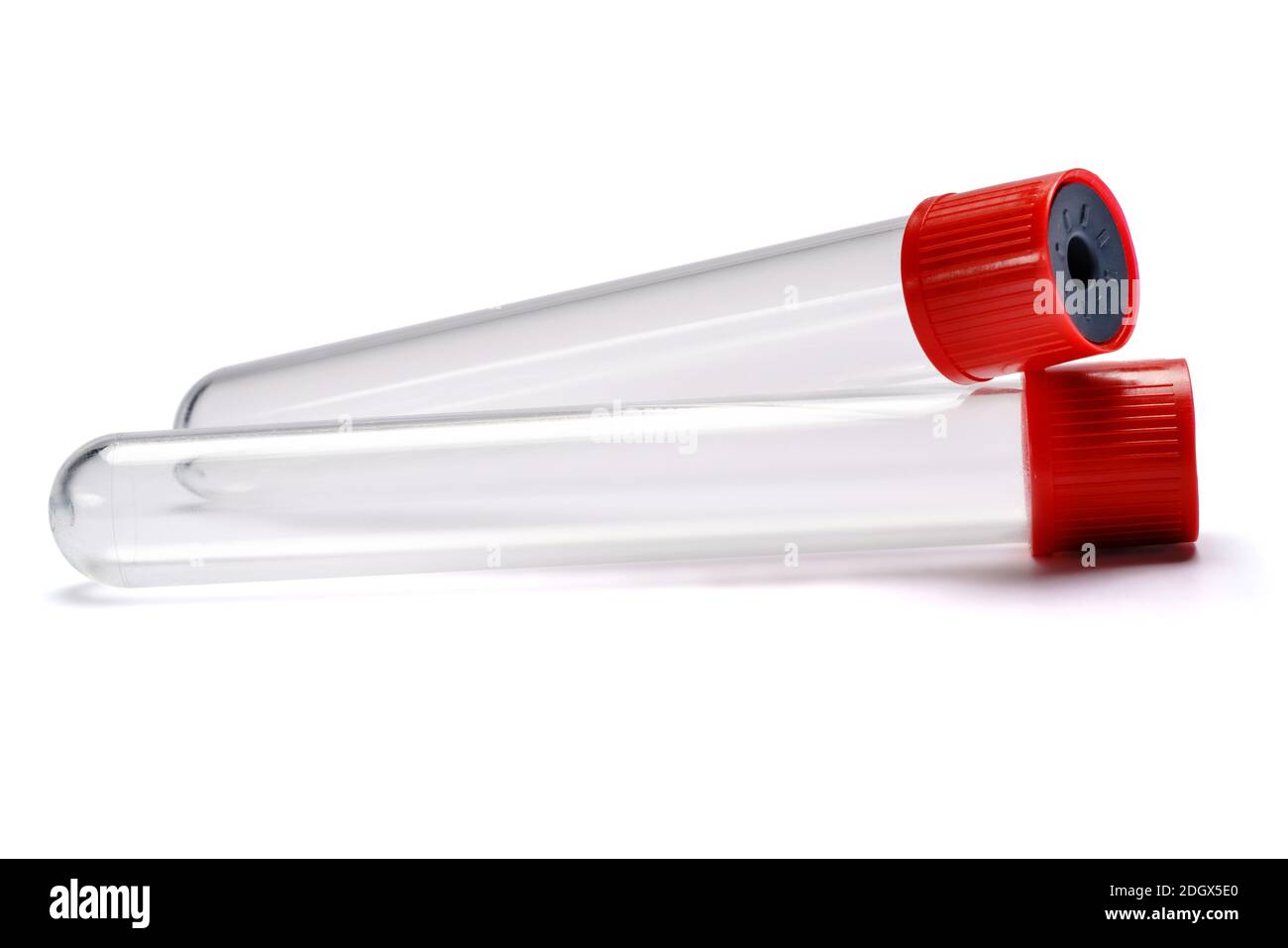 Test tube with red plug isolated on white background Stock Photo - Alamy