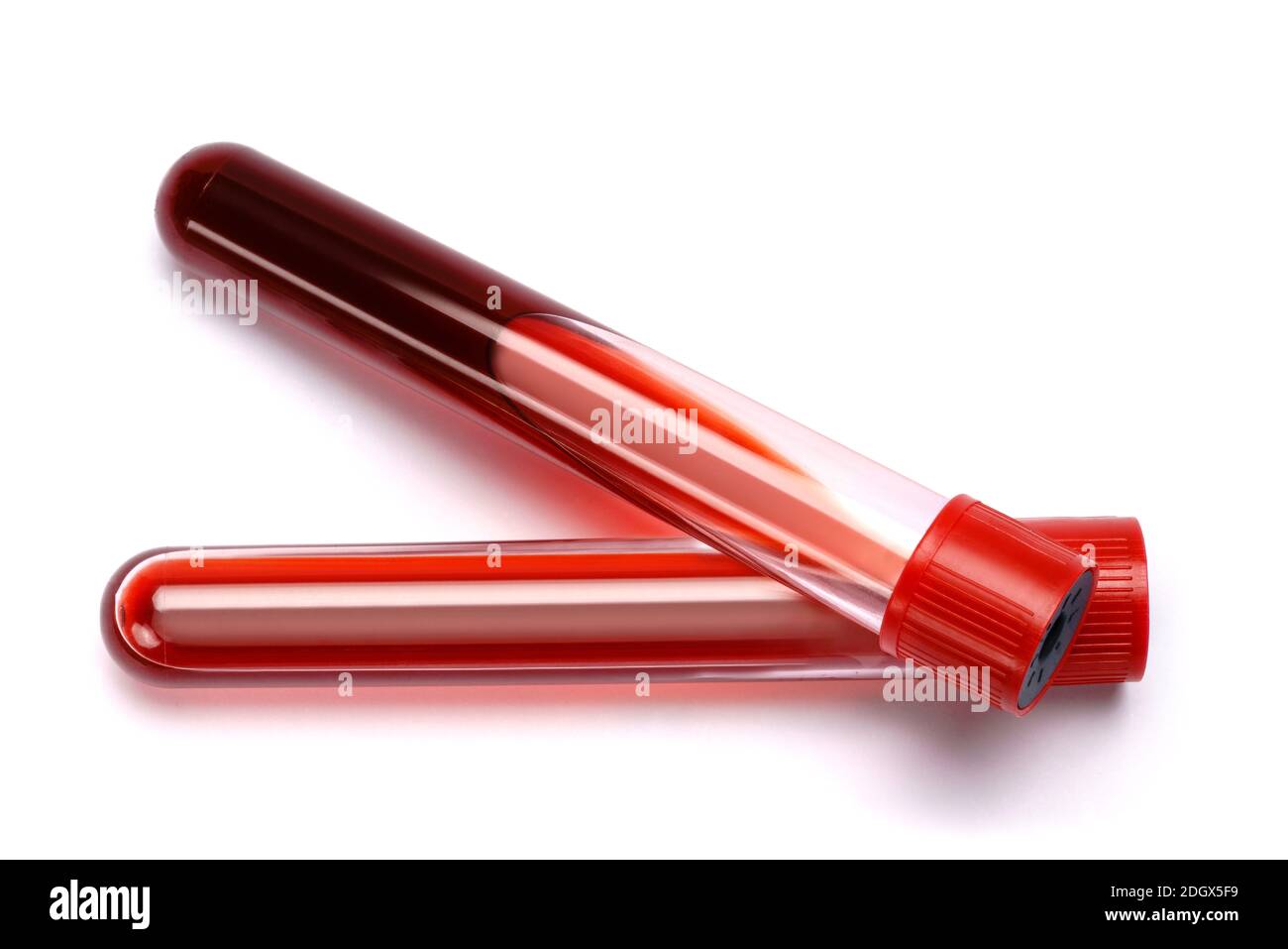 Test tube with red plug isolated on white background Stock Photo - Alamy