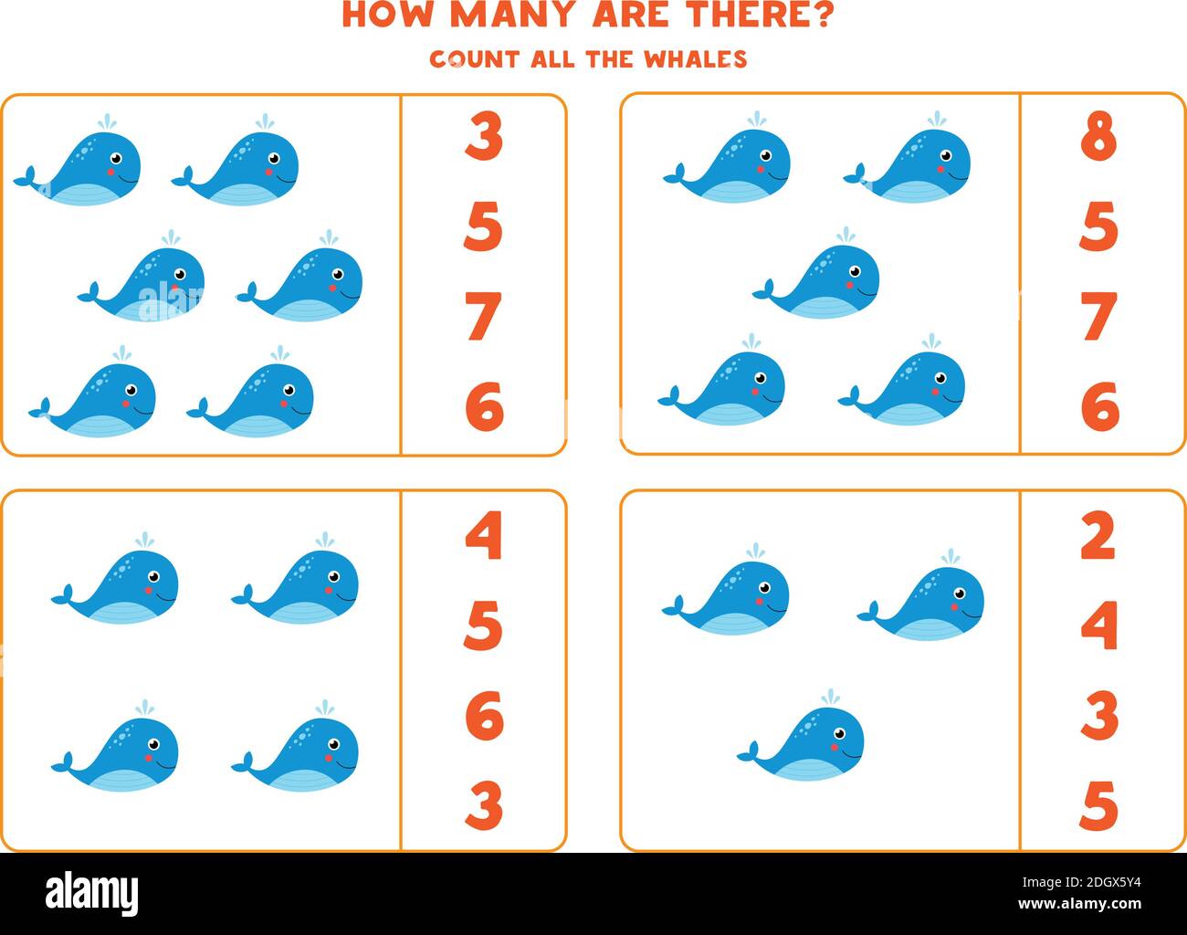 Counting game for kids. Count all cute whales. Worksheet for children ...