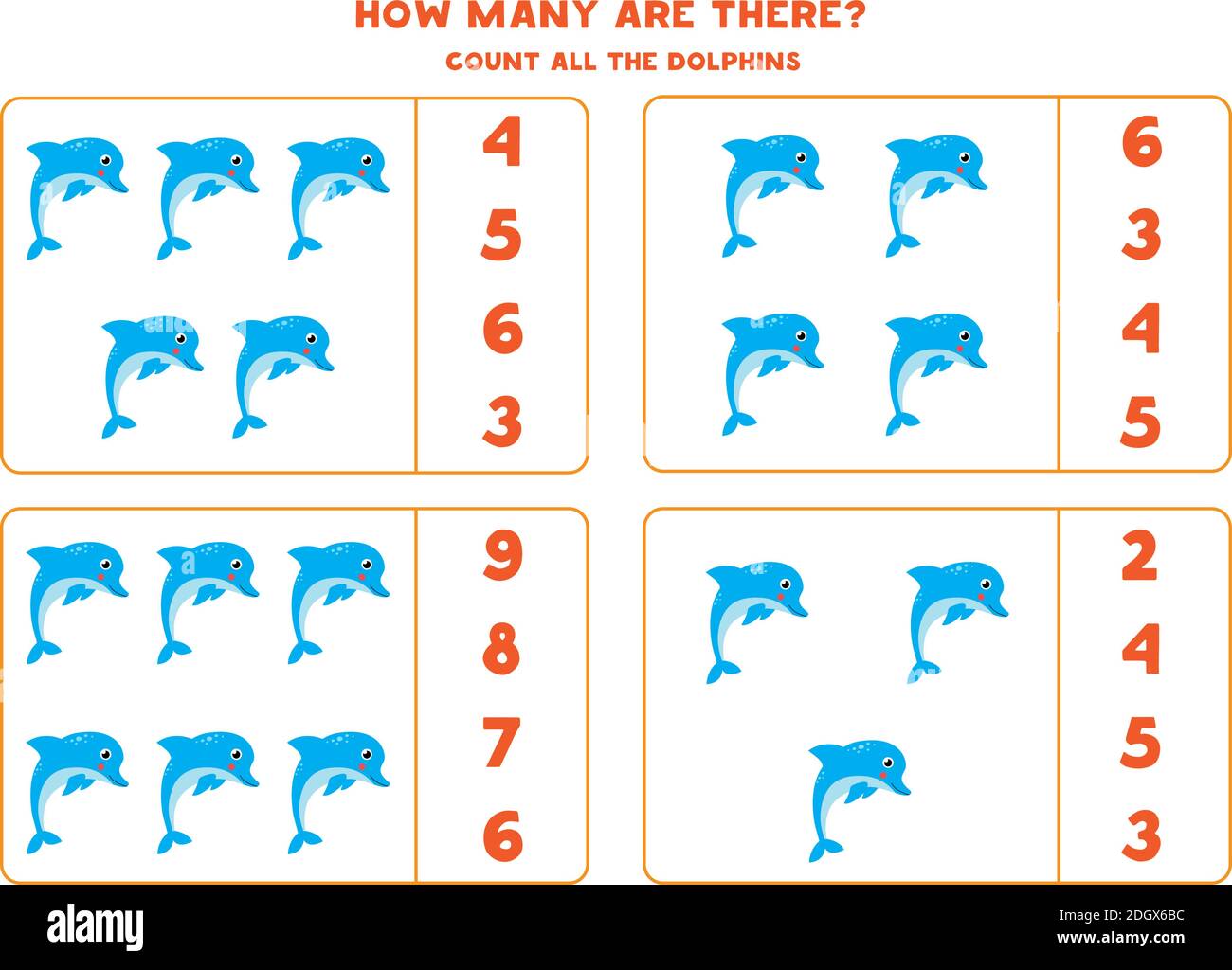 Count all dolphins and circle the right answer. Math game for preschool ...