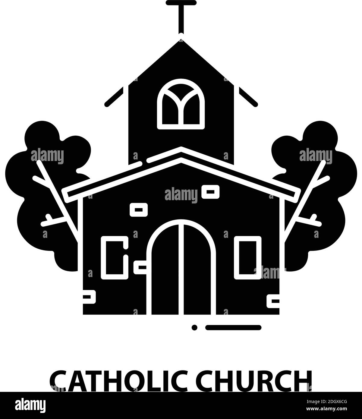 catholic church icon, black vector sign with editable strokes, concept ...