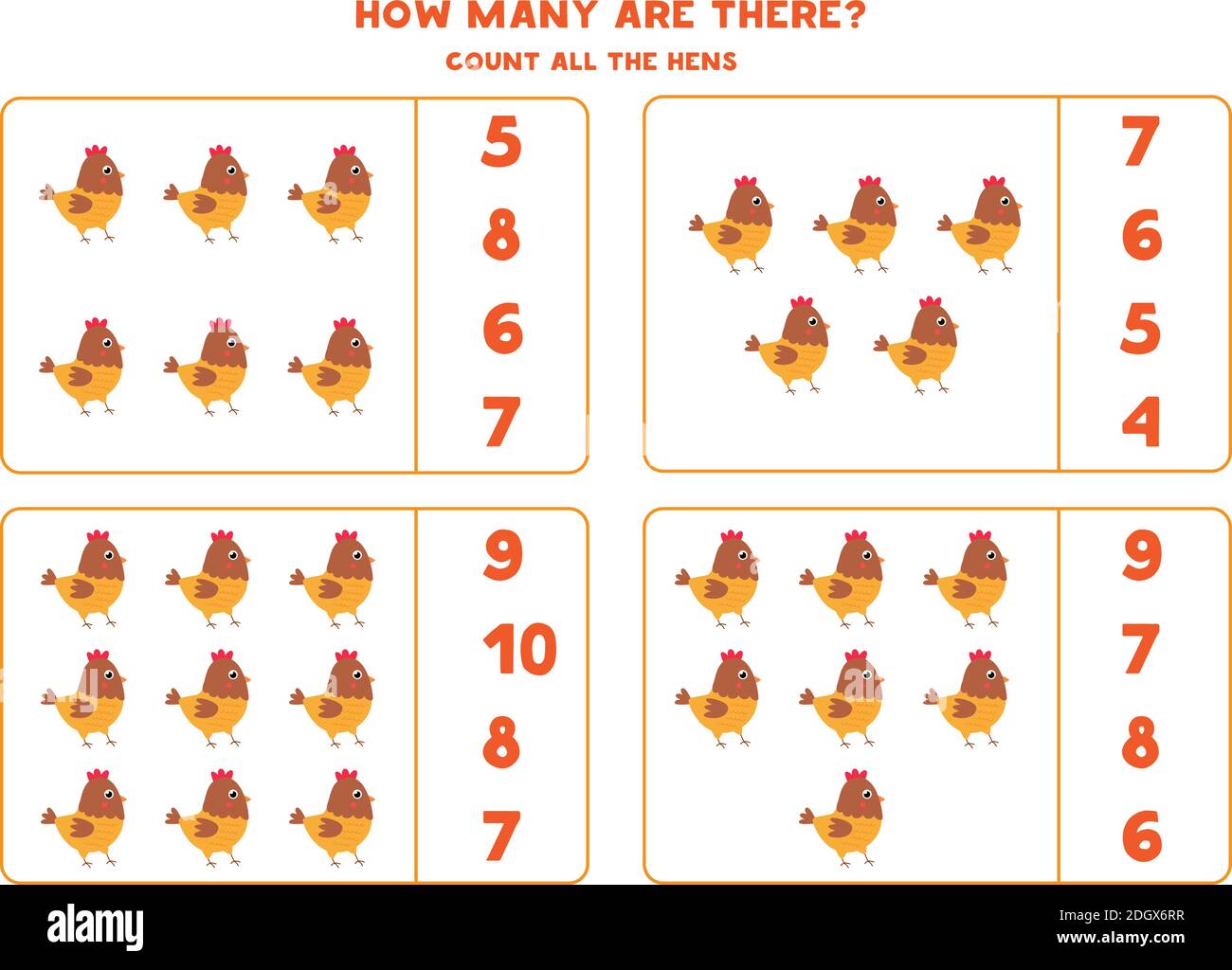 Counting game for kids. Count all cute hens. Worksheet for children ...